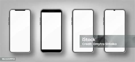다양한 사실적인 스마트폰 모형 세트입니다 빈 디스플레이가 있는 휴대폰 프레임 3차원 형태에 대한 스톡 벡터 아트 및 기타 이미지 3차원 형태 Brand Name
