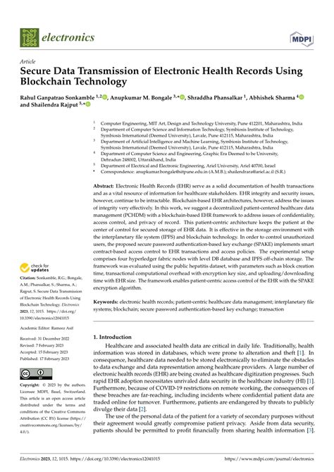 Pdf Secure Data Transmission Of Electronic Health Records Using