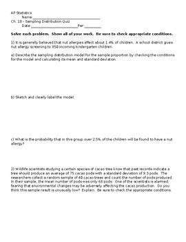 Sampling Distribution Quiz Version C By Michael Litke TPT