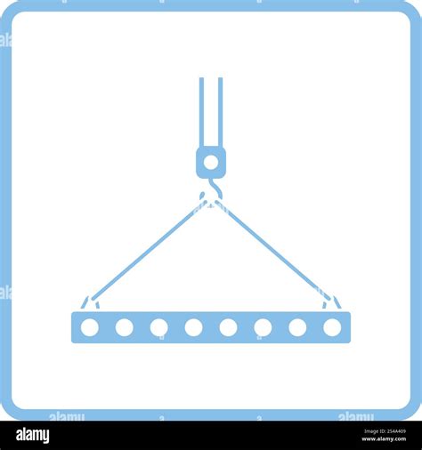 Icon of slab hanged on crane hook by rope slings . Blue frame design. Vector illustration Stock ...