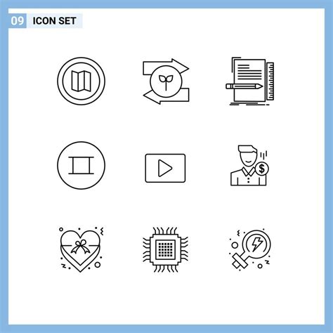 Pack Of 9 Creative Outlines Of Video Youtube Coding Symbols Ancient