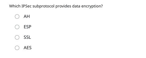 Solved Which IPSec Subprotocol Provides Data Chegg Com