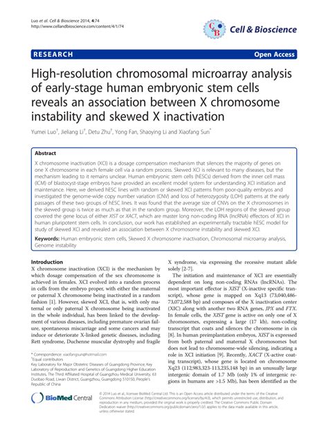 PDF High Resolution Chromosomal Microarray Analysis Of Early Stage Human Embryonic Stem Cells