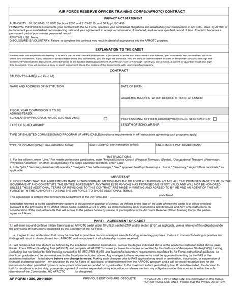 Af Form 1056 Air Force Reserve Officer Training Corps Afrotc
