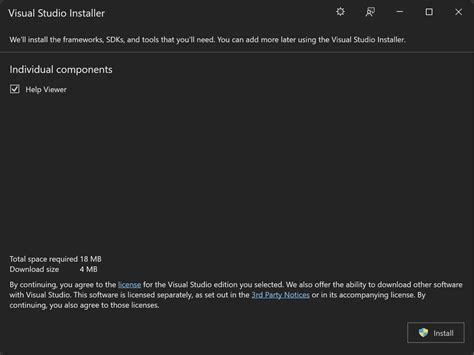 Установка средства просмотра справки Майкрософт для чтения справки в автономном режиме Visual