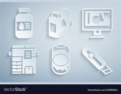 Set Paint Bucket Computer Monitor Screen Copy Vector Image