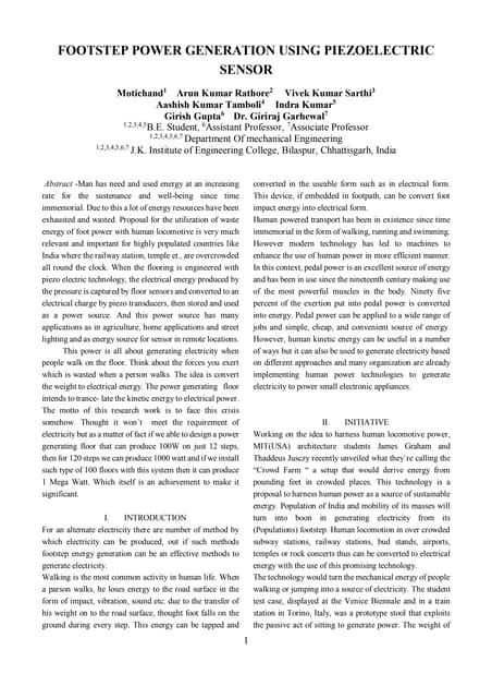 Footstep Power Generation Using Piezoelectric Sensor Autosaved Pdf Internet Of Things