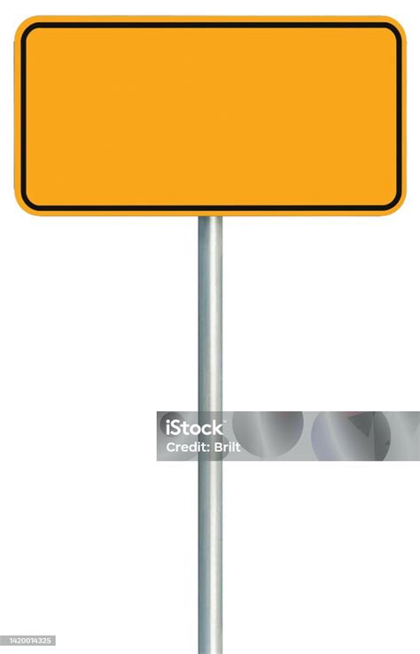 빈 노란색 도로 표지판 절연 큰 경고 복사 공간 배경 검은 프레임 길가 표지판 간판 회색 극 포스트 빈 교통 표지판 0명에 대한 스톡 벡터 아트 및 기타 이미지 Istock