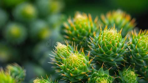Close Up View Of Spiky Green Shrub In Vibrant Garden Setting Stock Photo Image Of Detail