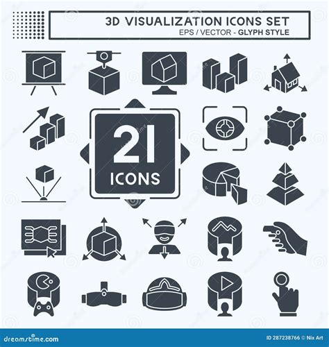 Icon Set 3d Visualization Related To 3d Visualization Symbol Glyph Style Simple Design
