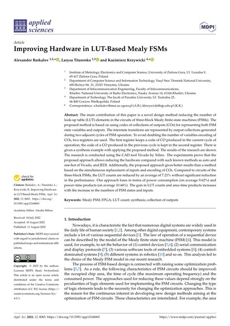 Pdf Improving Hardware In Lut Based Mealy Fsms