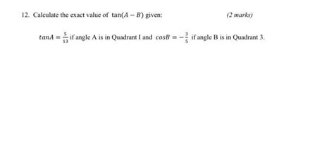 Solved Calculate The Exact Value Of Tan AB Given Chegg