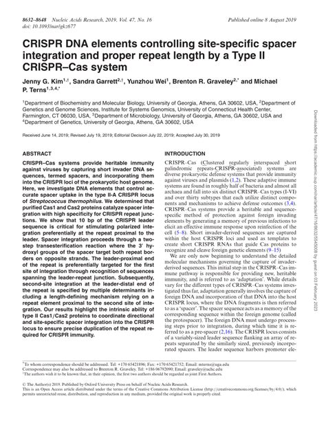 Pdf Crispr Dna Elements Controlling Site Specific Spacer Integration