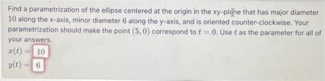 Solved Find A Parametrization Of The Ellipse Centered At The Chegg