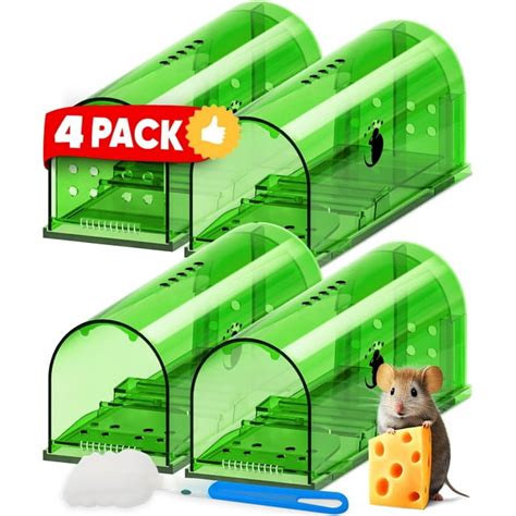 Humane No Kill Live Catch and Release Mouse Traps, Reusable with Cleaning Brush - 4 Pack ...