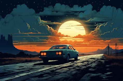 Premium Ai Image The Car In The Sunset