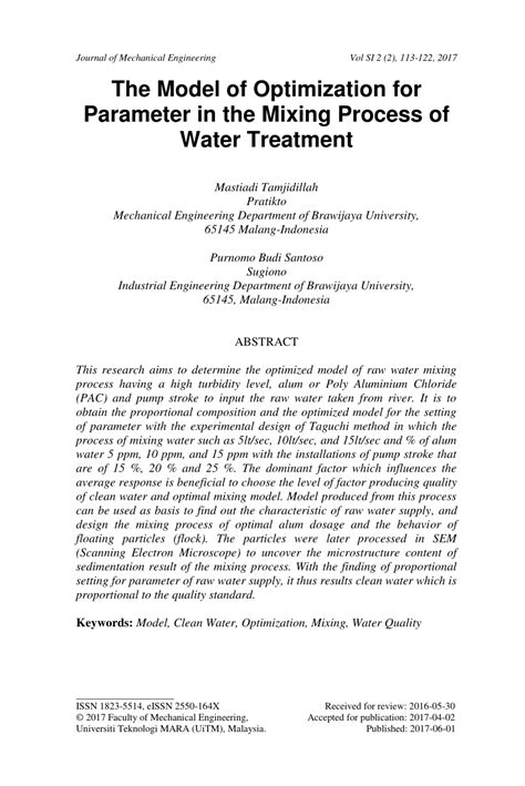 Pdf The Model Of Optimization For Parameter In The Mixing Process Of