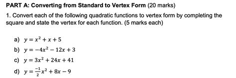 Solved Part A Converting From Standard To Vertex Form 20
