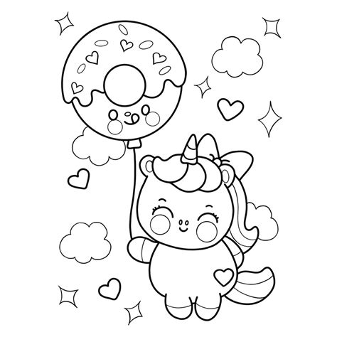 Раскраска Единорог и пончик распечатать раскраски для детей