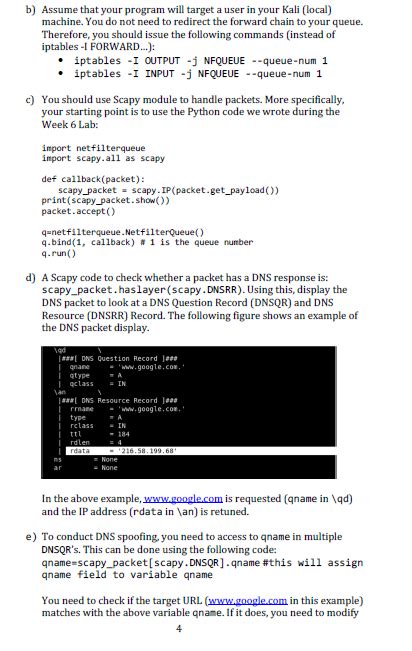 Solved DNS Spoofing Marks Your Task Is To Write A Chegg
