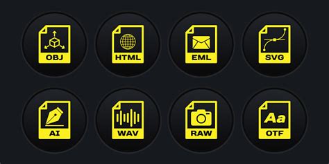 Set Ai File Document Svg Wav Raw Eml And Html Icon Vector Stock
