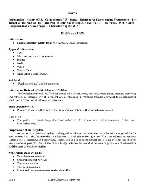 Cs6007 Information Retrieval 1428610647 Unit I Ir Final Unit I Introduction History Of Ir