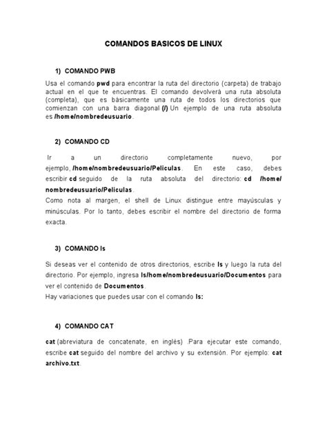 Comandos Basicos De Linux Pdf Archivo De Computadora Interfaz De