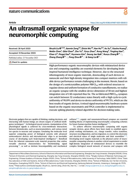 Pdf An Ultrasmall Organic Synapse For Neuromorphic Computing