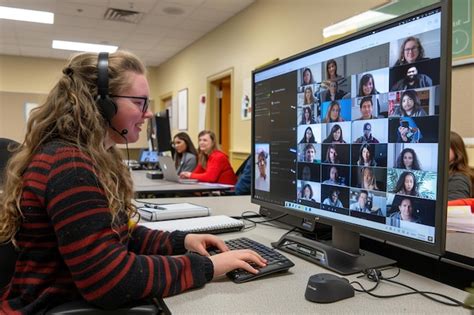 Online Class Session Teacher Conducting An Online Lesson With Students