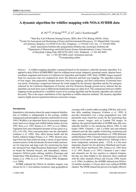 pdf a dynamic algorithm for wildfire mapping with noaa avhrr data