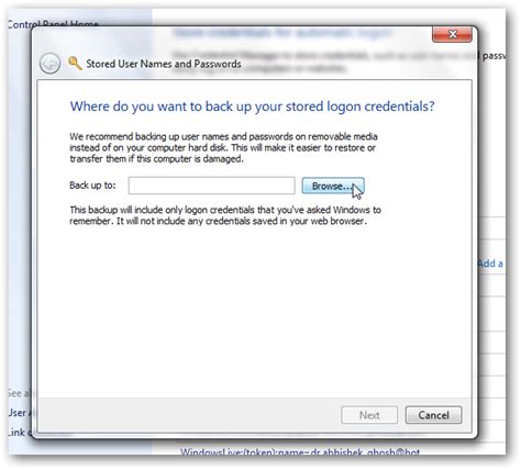 backup windows vault s automatic logon credentials in windows 7