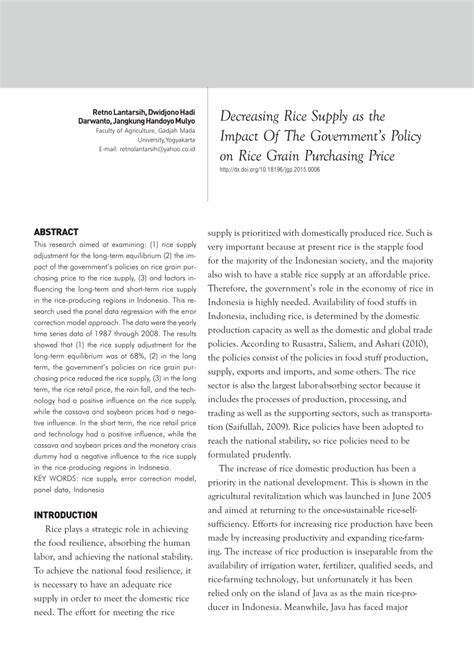 Pdf Decreasing Rice Supply As The Impact Of The Governments Policy