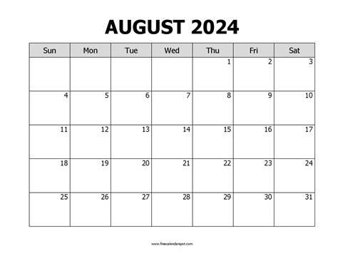 Free August 2024 Calendar Printable Pdf Word
