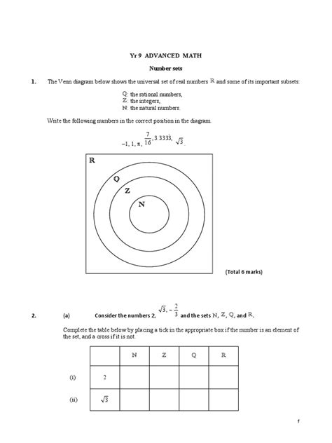 number sets worksheet 1 with ans pdf numbers discrete
