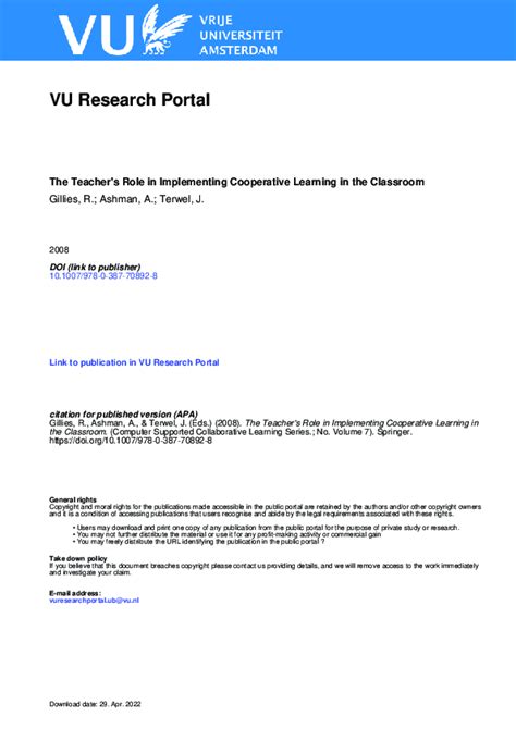 Pdf The Teachers Role In Implementing Cooperative Learning In The Classroom