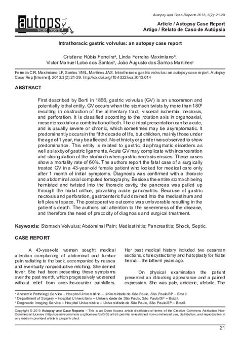 Pdf Intrathoracic Gastric Volvulus An Autopsy Case Report Linda Maximiano
