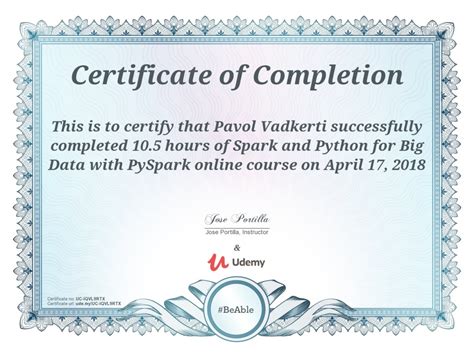 Pavol Vadkerti On Linkedin Completion Certificate For Spark And Python