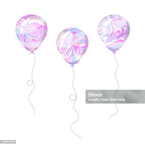 분홍색 대리석 풍선 3 개 세트입니다 카드 파티 디자인 전단지 포스터 장식 배너 웹 광고에 대 한 벡터 일러스트 레이 션 개체 그룹에 대한 스톡 벡터 아트 및 기타 이미지