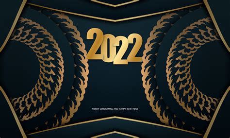 엽서 템플릿 2022 메리 크리스마스와 추상적 인 금 장식과 새해 복 많이 받으세요 다크 블루 색상 0명에 대한 스톡 벡터 아트 및 기타 이미지 Istock