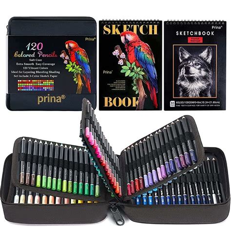 해외정품 100 Prina Art Supplies 성인용 120색 색연필 세트 스케치북 포함 전문적인 티몬