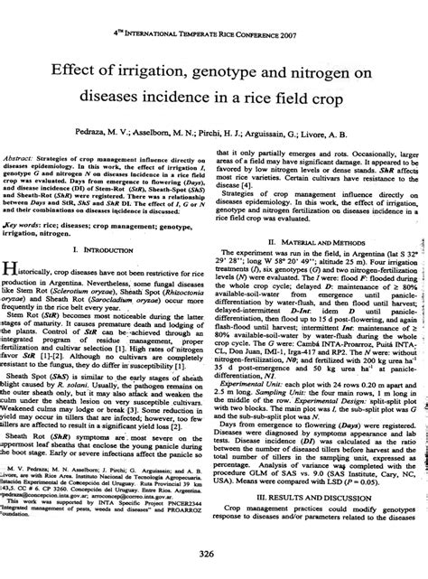 Pdf Effect Of Irrigation Genotype And Nitrogen On Diseases Incidence