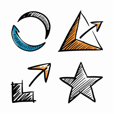 손으로 그린 스케치 화살표 모양 세트 터 일러스트레이션 프리미엄 벡터