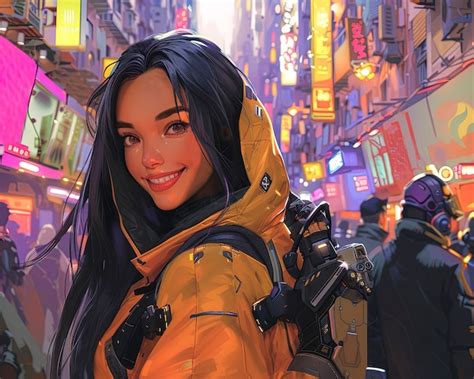 Cyberpunk City Street At Night With Neon Lights And Futuristic