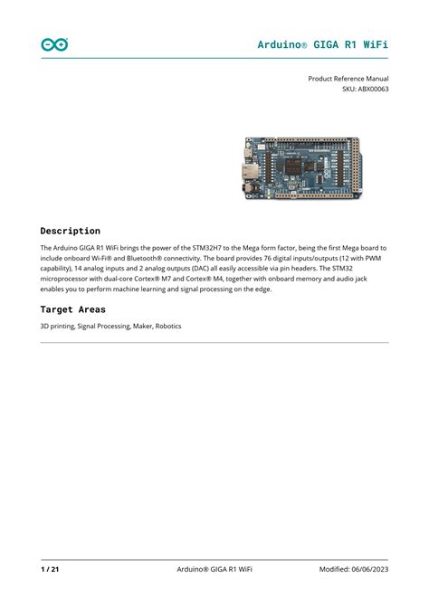 Arduino ABX00063 Design Board GIGA R1 Wi Fi User Manual