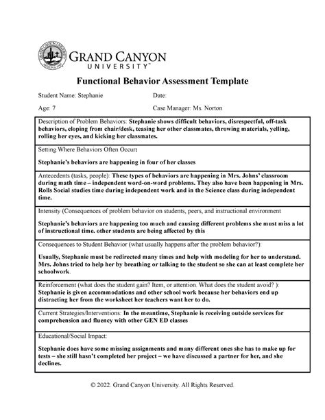 Example Functional Behavior Assessment Papers