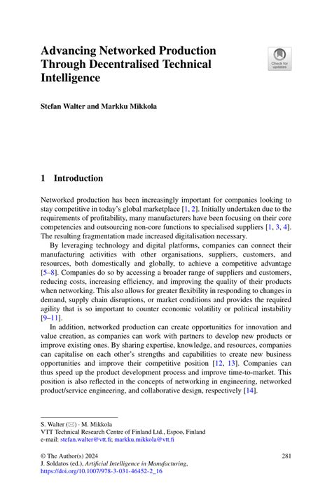 Pdf Advancing Networked Production Through Decentralised Technical Intelligence