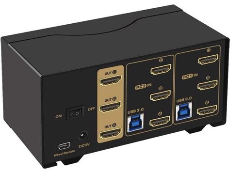 USB HDMI KVM Switch Triple Monitor Port Extended Display K Hz With Cables And Audio