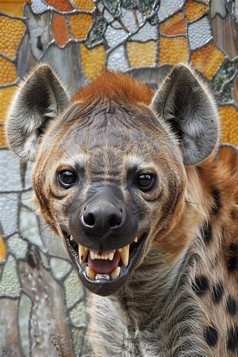 Elegant Visual Close Up Of An Aggressive Hyena Showing Its Teeth