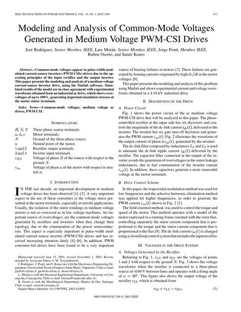 Pdf Modeling And Analysis Of Common Mode Voltages Generated In Medium