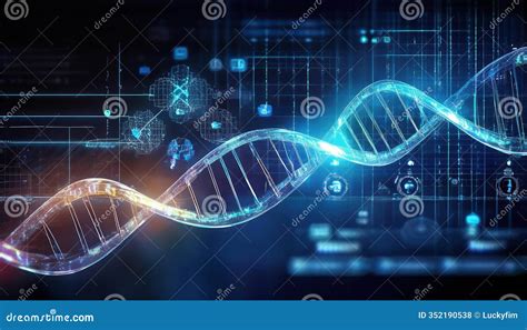 Glowing Dna Strand Intertwined With Data Visualizations Symbolizing Innovation And Technology